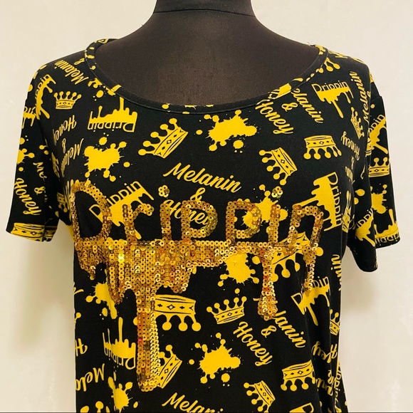 make it rain | Tops | Drippin Womens Xl Stretch Graphic Top Sequin Gold ...